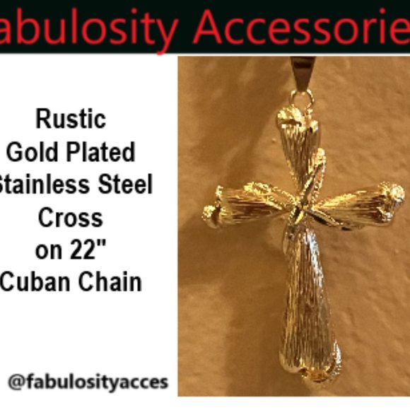 Accessories | Beautiful Rustic Gold Plated Stainless Steel Cross | Poshmark